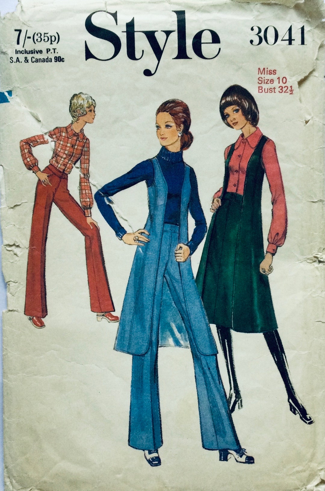Style 3041 Vintage 1970 Sewing Pattern Misses Blouse Skirt Trousers and ...