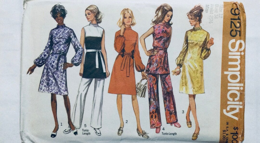 Simplicity 9125 Vintage 1970 Sewing Pattern Misses' Dress Tunic and ...