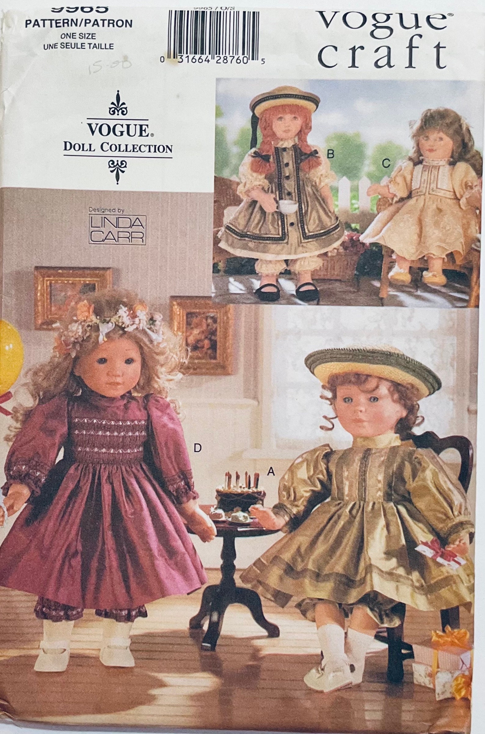 Vogue Craft 9965 Sewing Pattern by Linda Carr Doll Party Dresses to Fit ...