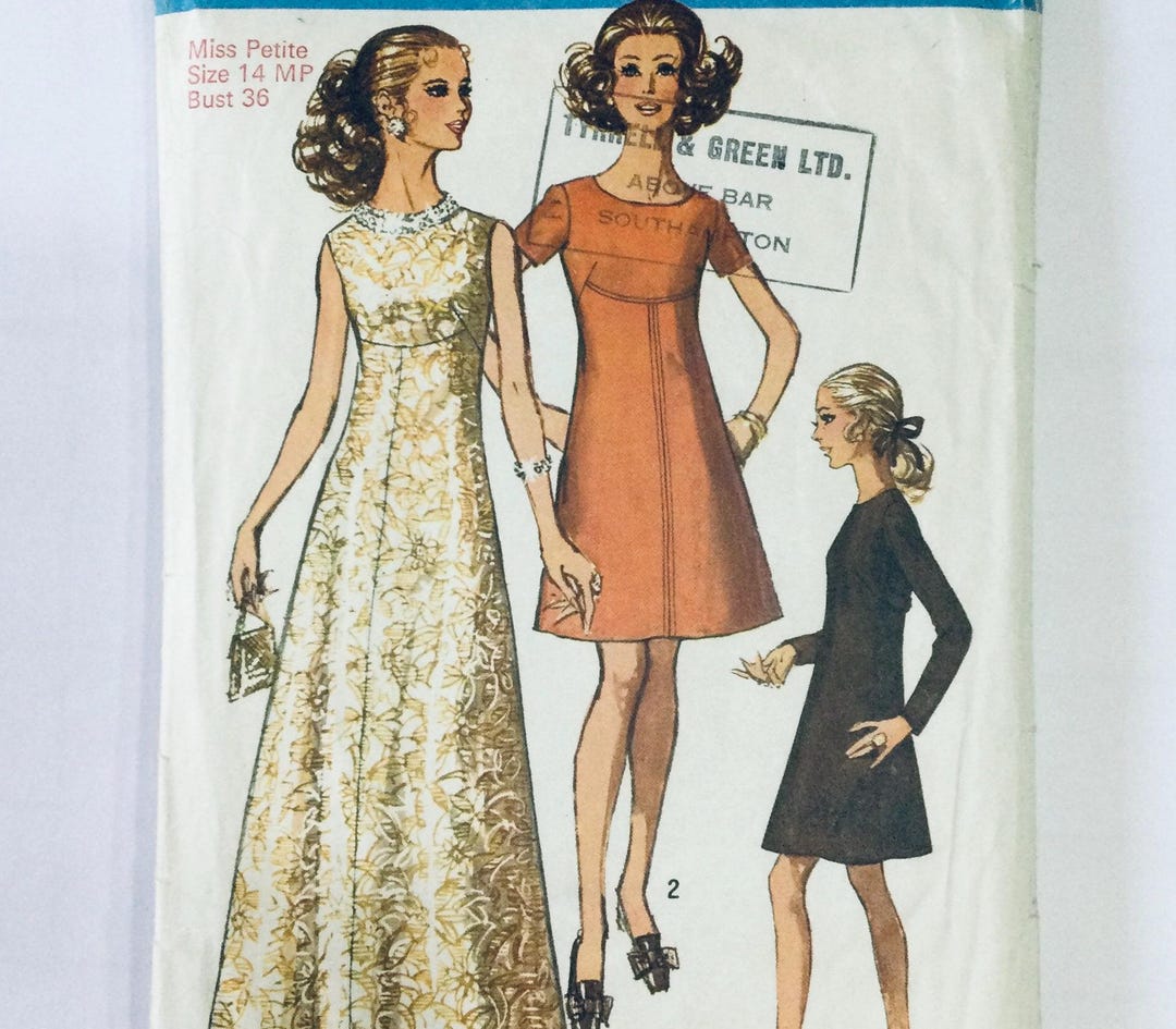 Simplicity 8498 Vintage 1969 Miss Petite Sewing Pattern for Dress Bust ...