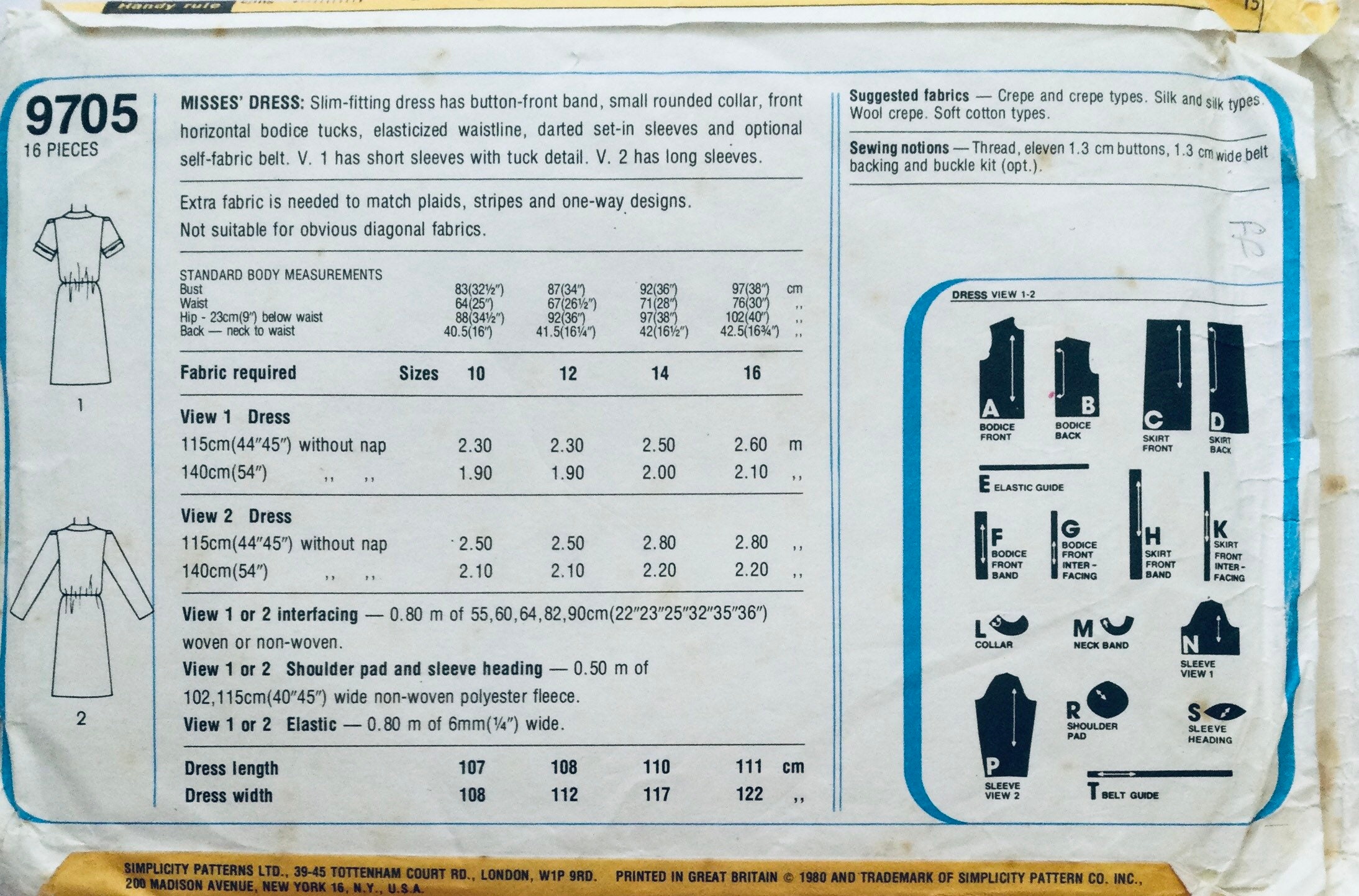 Simplicity 9705 Vintage 1980 Sewing Pattern Dress With Bodice Tucks ...