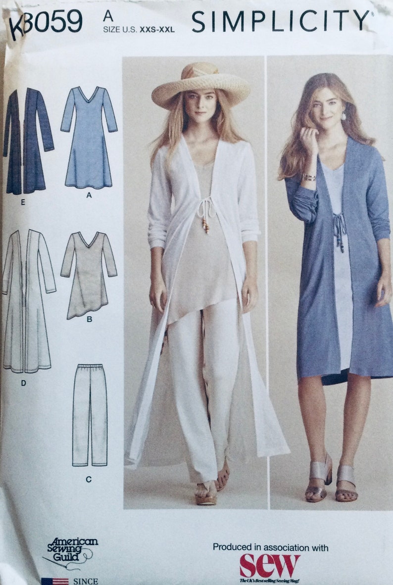 Simplicity 8059 Sewing Pattern Misses' Duster, Pants and Knit Dress or ...