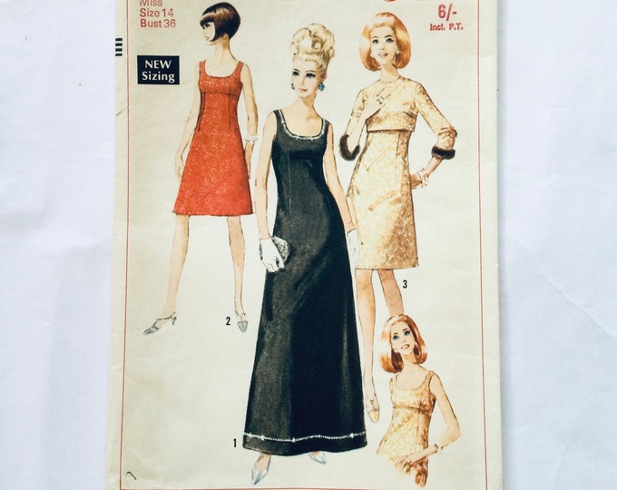 Simplicity 7416 Vintage 1967 Sewing Pattern Misses' Evening Dress With ...
