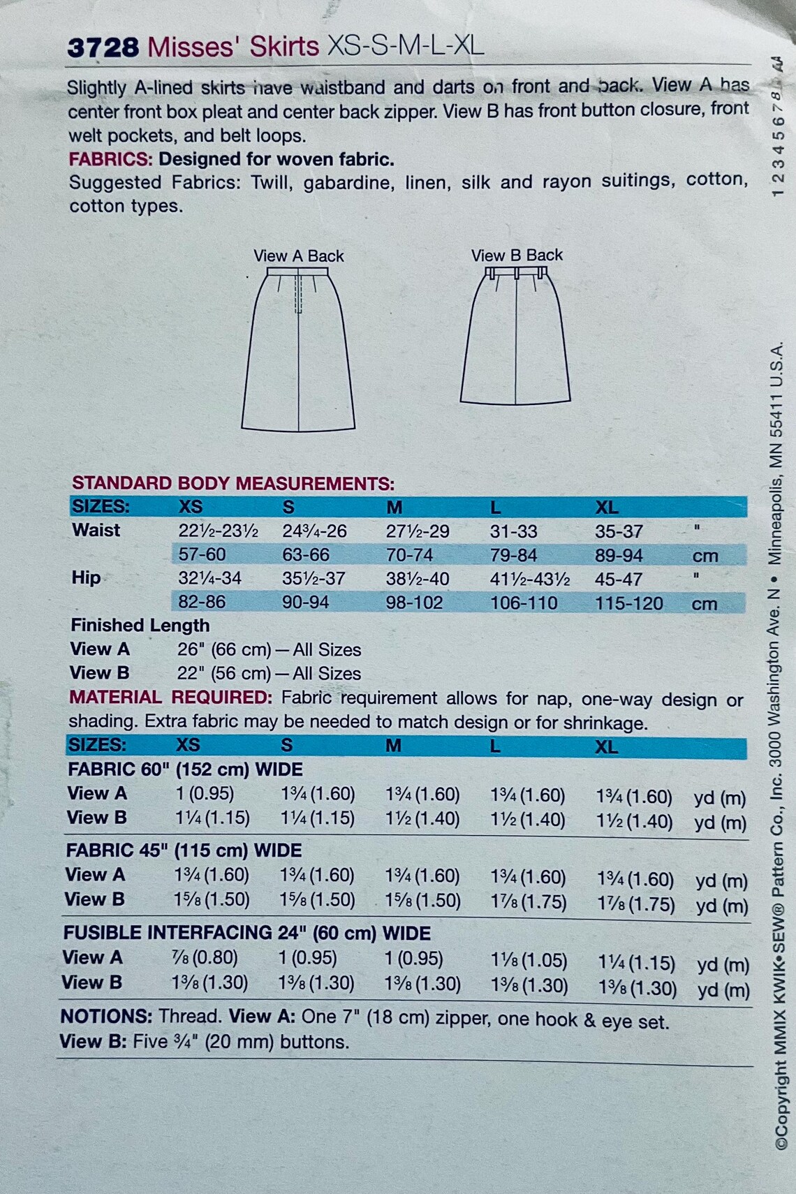 Kwik Sew 3728 Sewing Pattern Misses' Skirts Sizes Extra Small to Medium ...