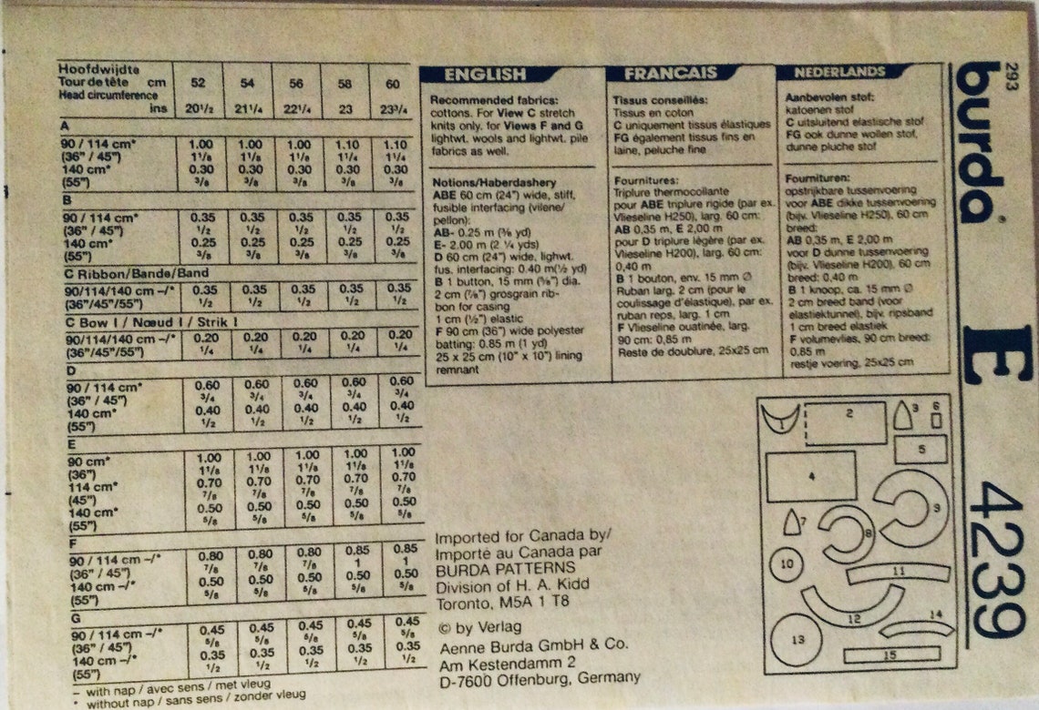 Burda 4239 Sewing Pattern for Misses' Hats 20.5 - 23.75 Sizes Only 2 ...