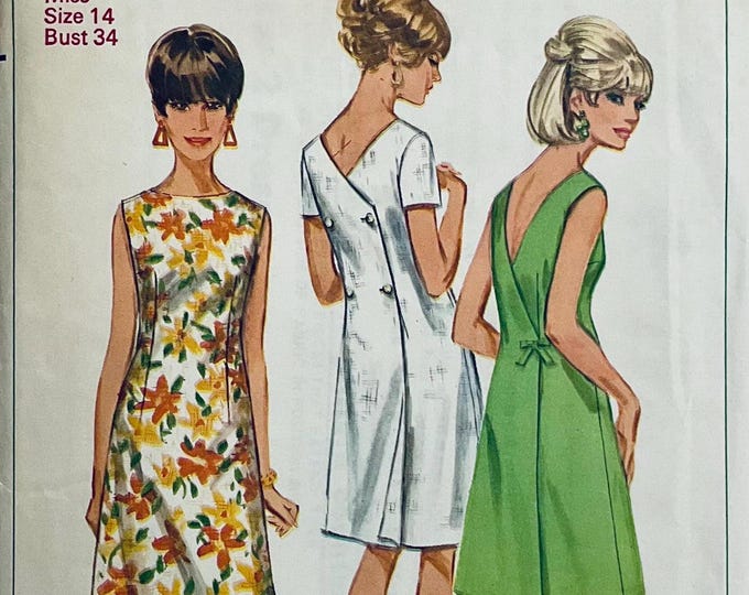 Simplicity 7079 Vintage 1967 Sewing Pattern Misses' Back-wrap Dress to ...