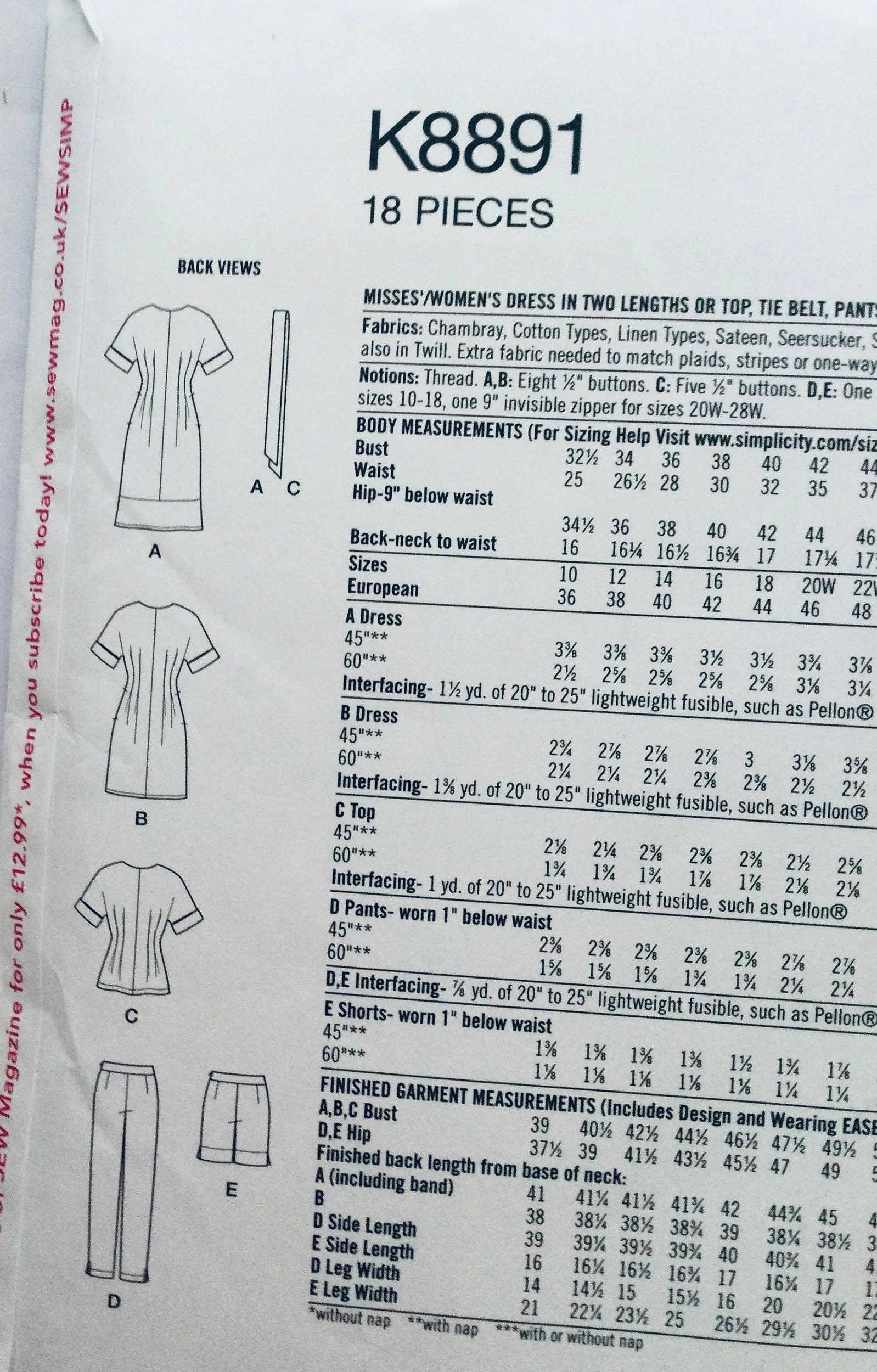 Simplicity 8891 Sewing Pattern Dress Pants and Shorts 10-18 - Etsy
