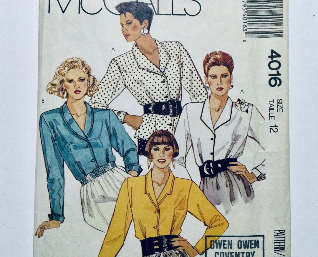 Mccall's 4016 Vintage 1988 Sewing Pattern Misses' Blouse Size 12 Cut ...