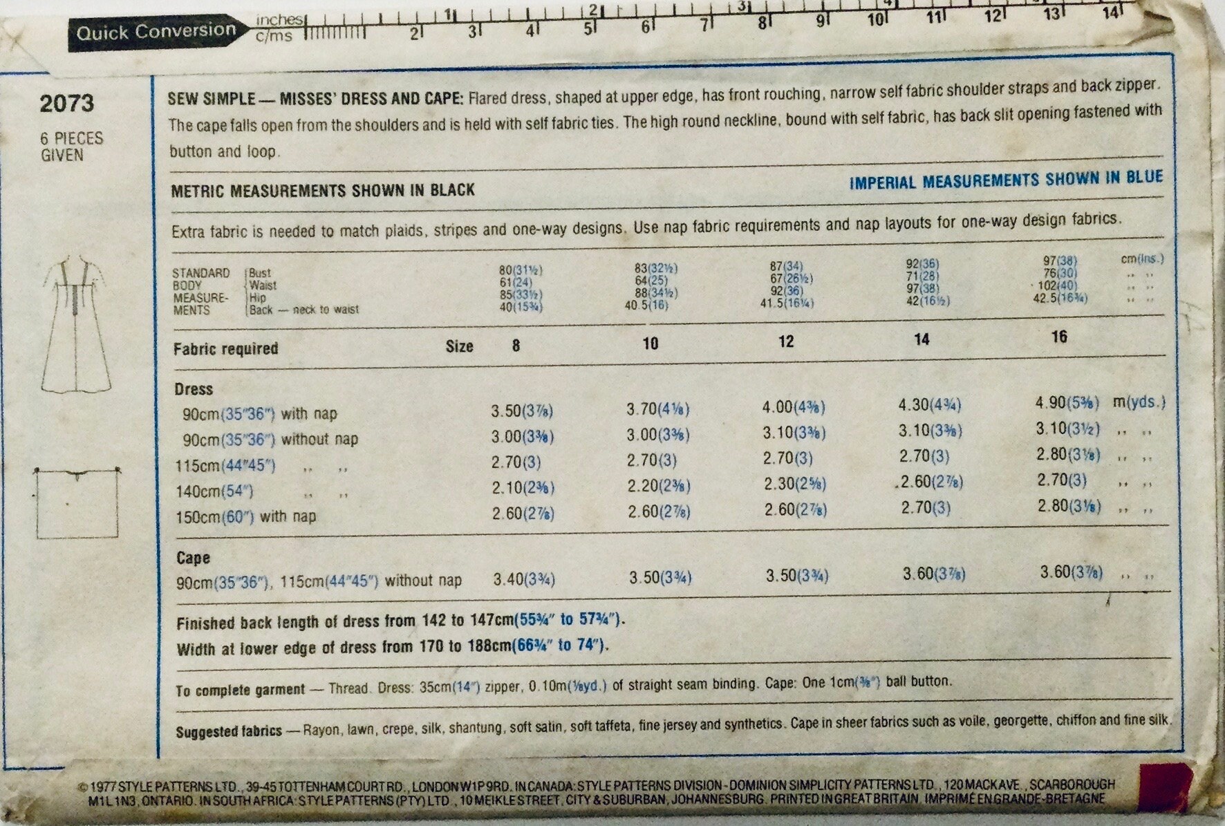 Style 2073 Vintage 1977 Sewing Pattern Misses Sew Simple Evening Dress ...