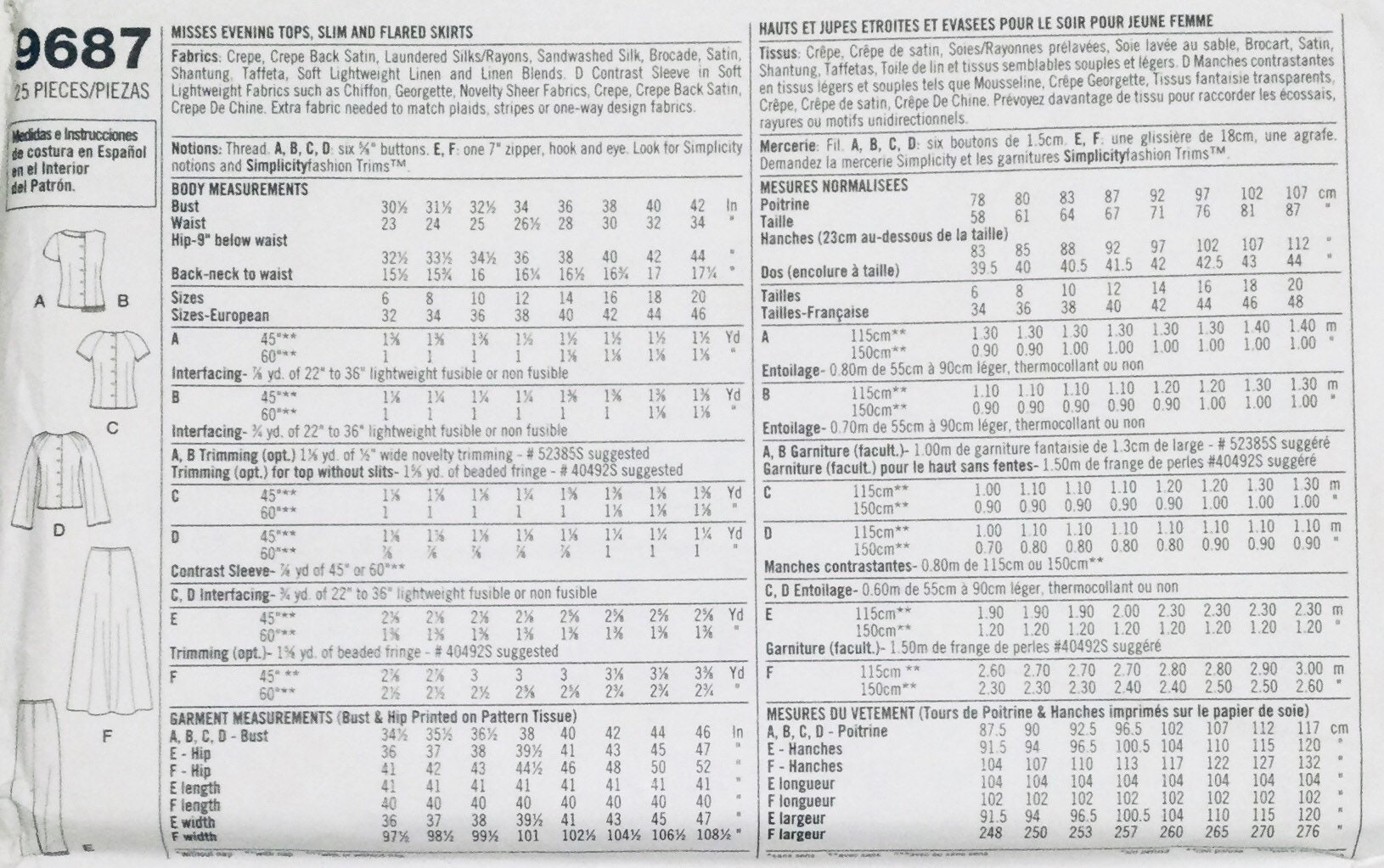 Simplicity 9687 Sewing Pattern for Evening Prom Tops and Skirts 6-12 ...