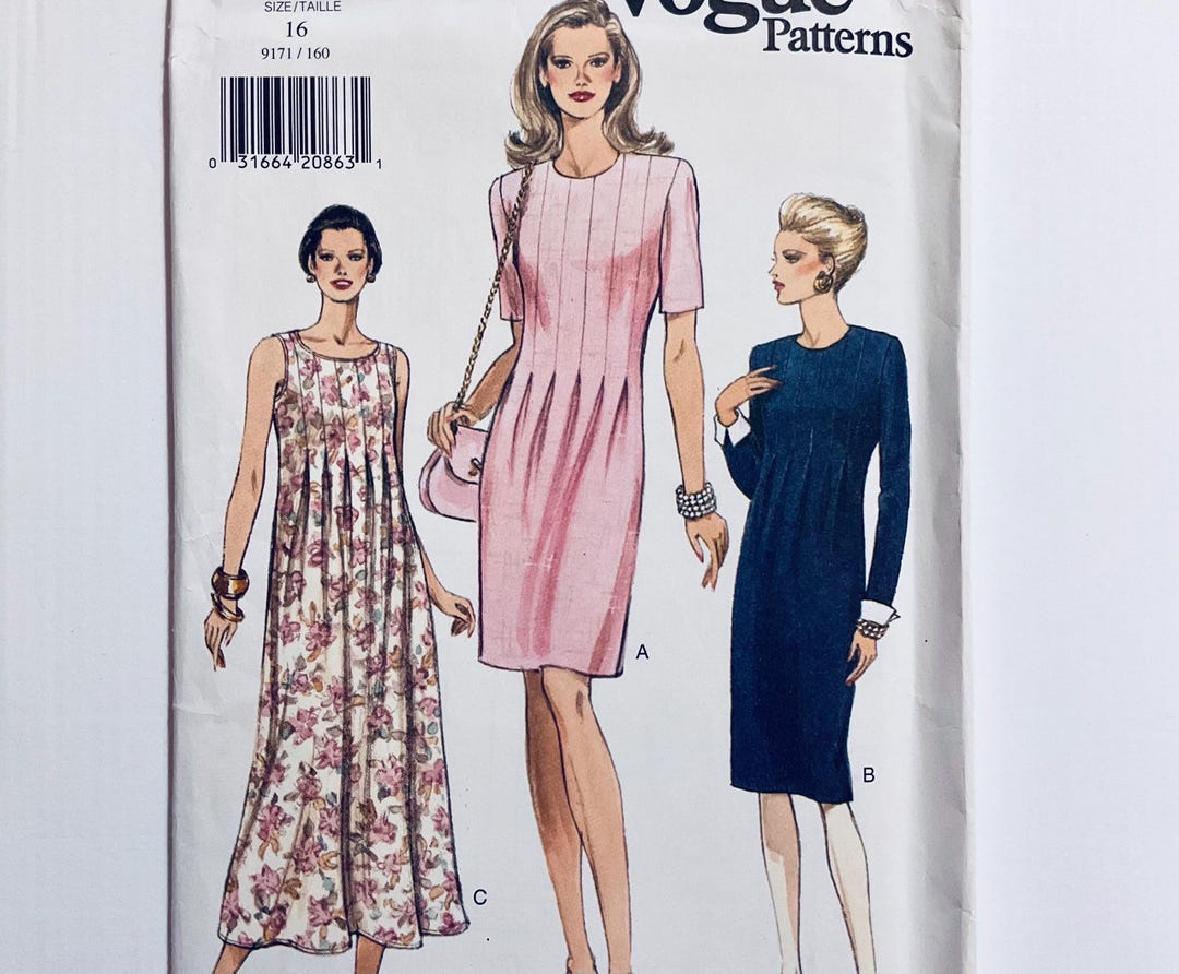 Vogue 9171 Vintage 1995 Easy Sewing Pattern Misses' Tucked Dress to Fit ...
