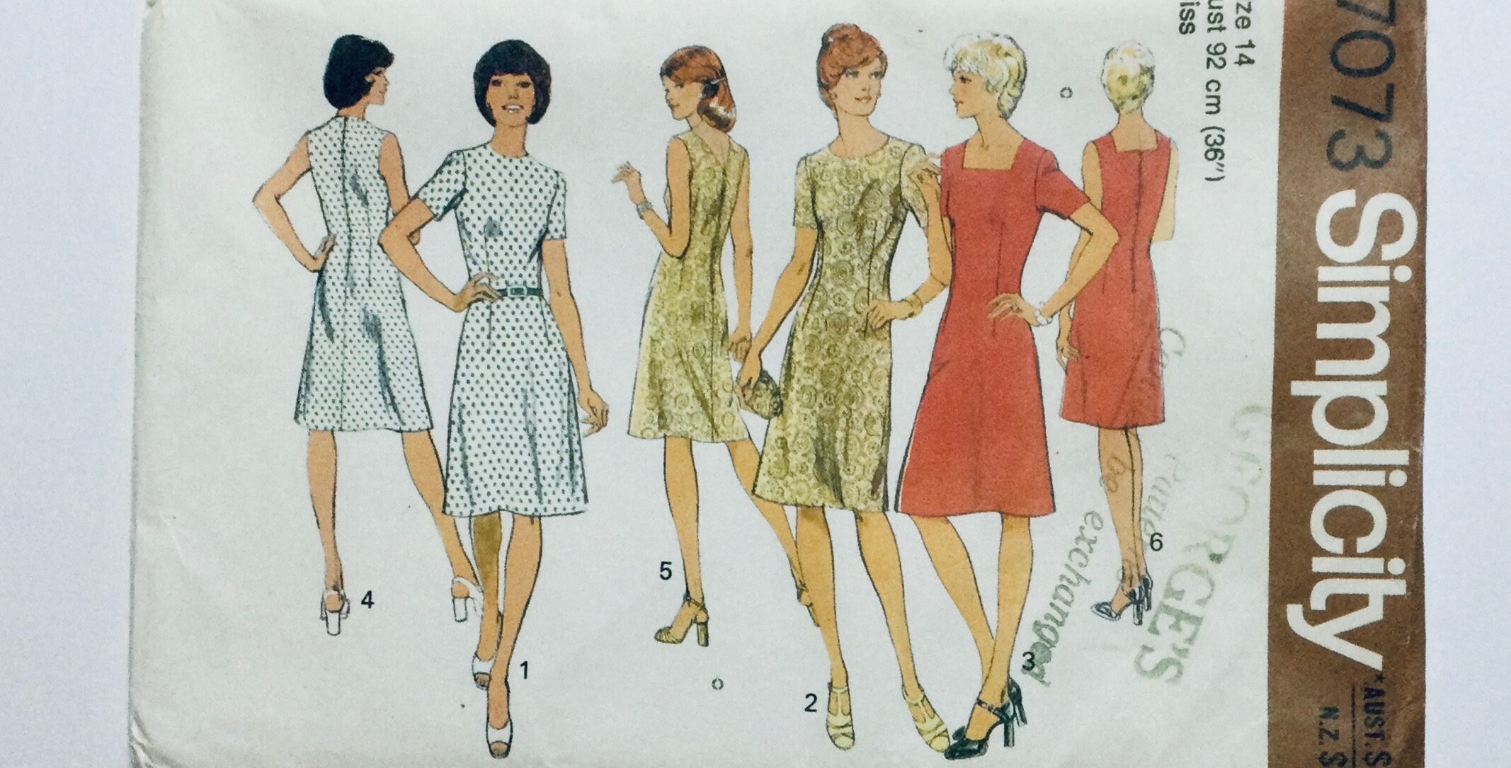 Simplicity 7073 Vintage Sewing Pattern 1975 Misses' Fitted Dress Size ...