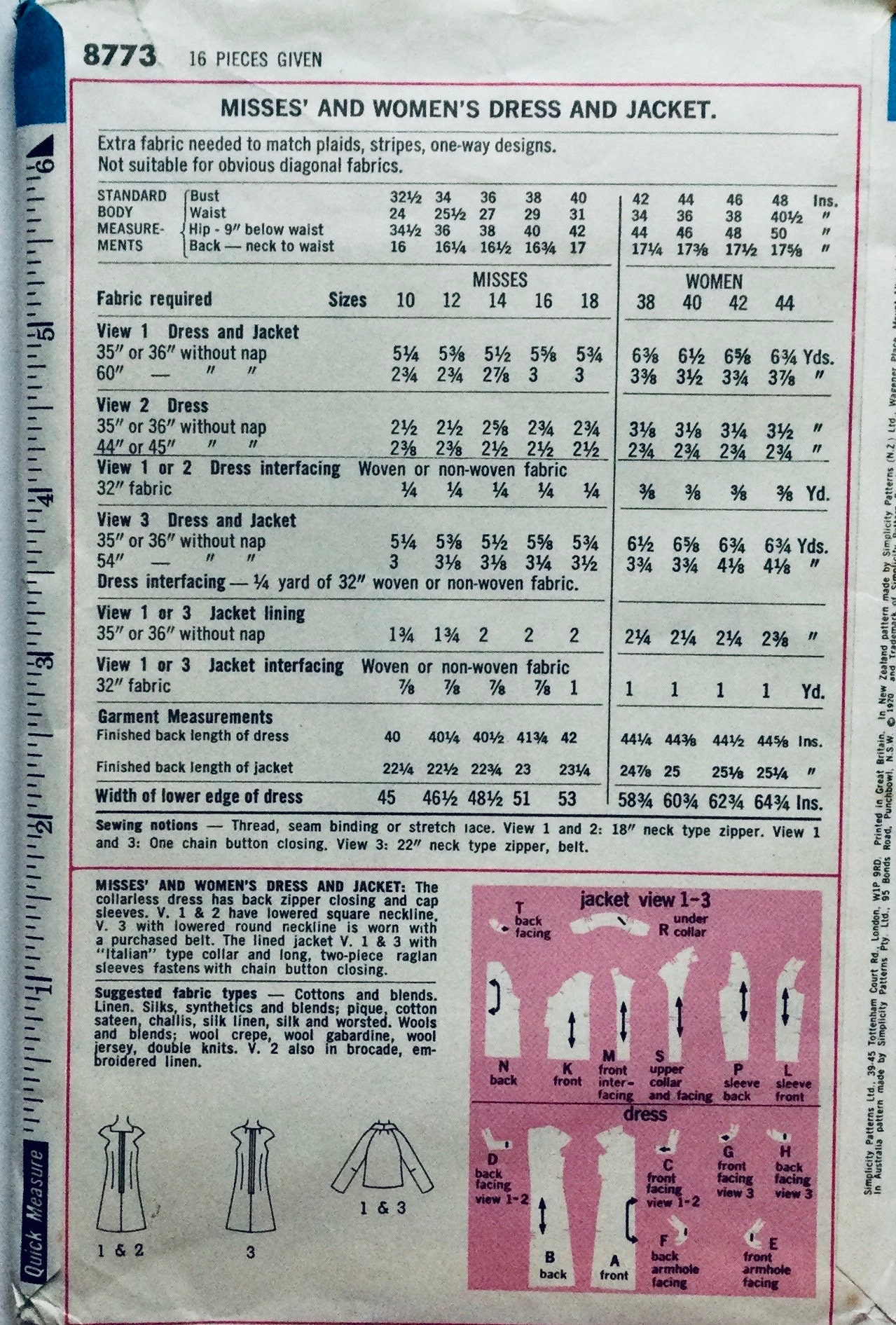 Simplicity 8773 Vintage 1970 Sewing Pattern Misses' Dress - Etsy