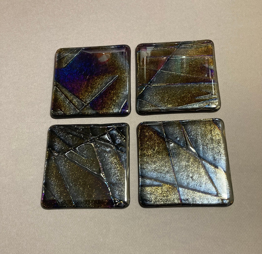 FUSED GLASS COASTERS Trina Rindy Glass Black Irid Glass - Etsy
