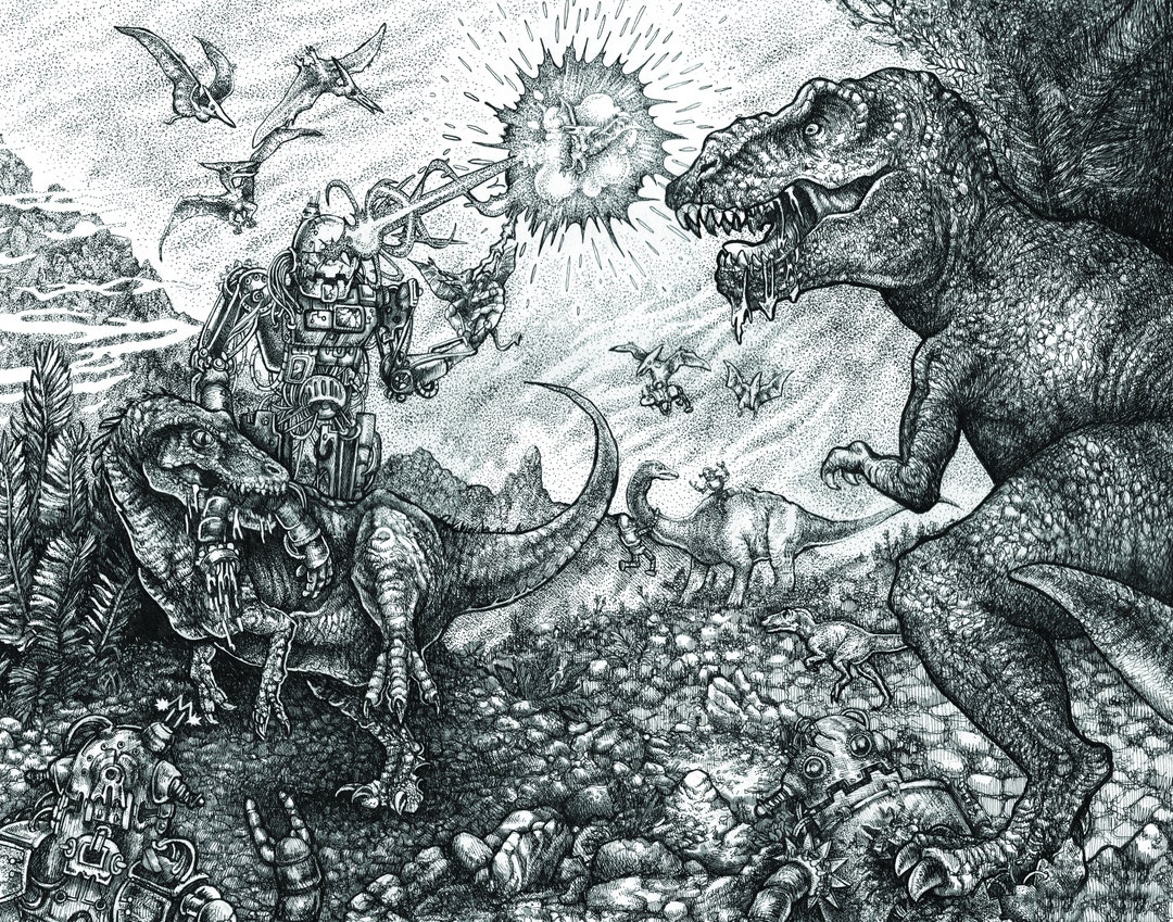 Robots VS Dinosaurs Art Print - Etsy