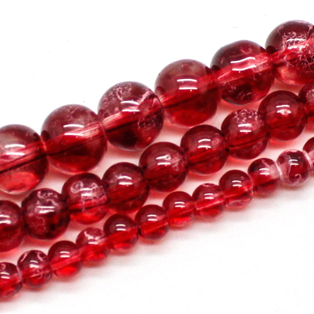 DARK RED Baked Beads - Transparent Glass With White Swirl - Choose Size ...