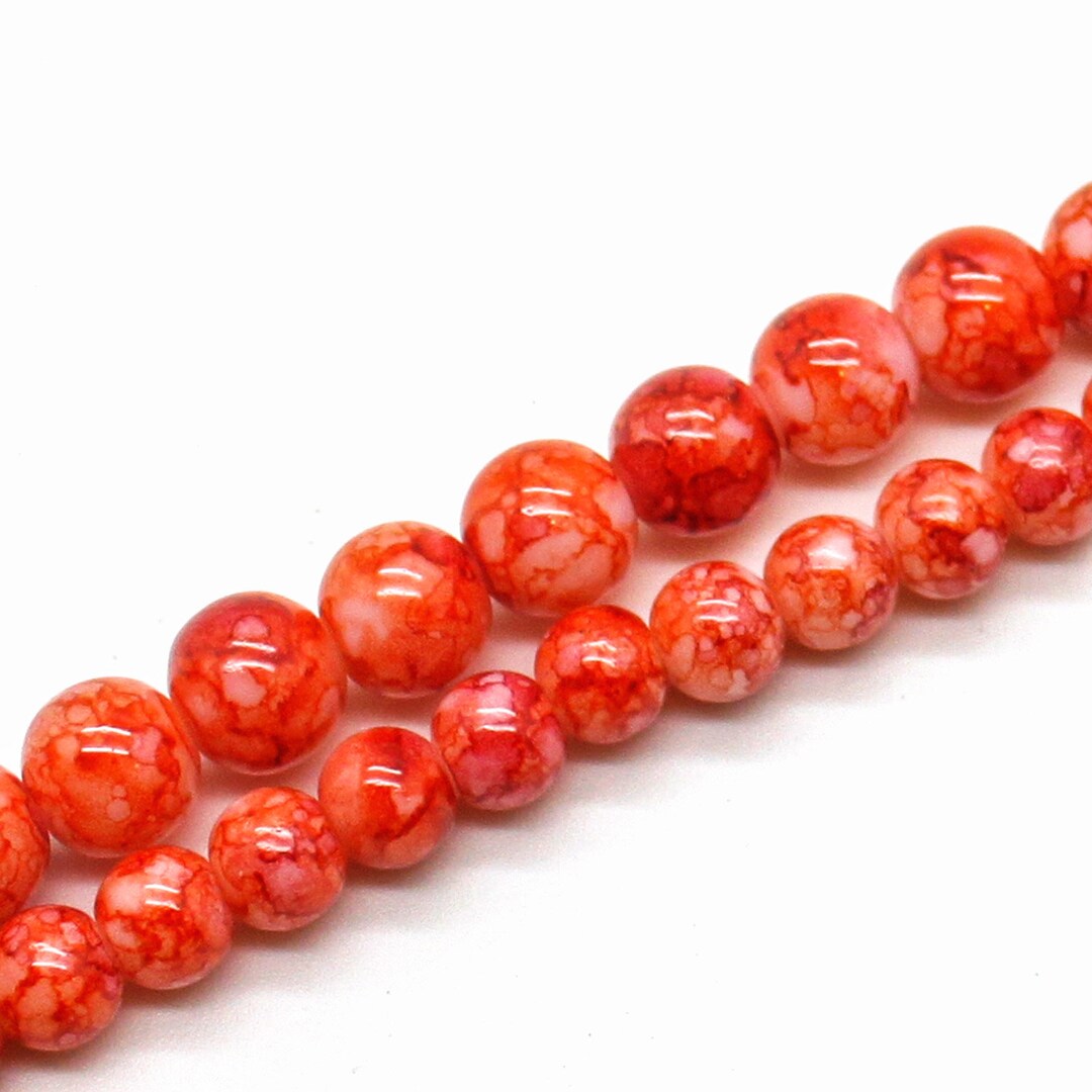 Mottled Red Orange Round Opaque Glass Baked Beads Choose Size - Etsy