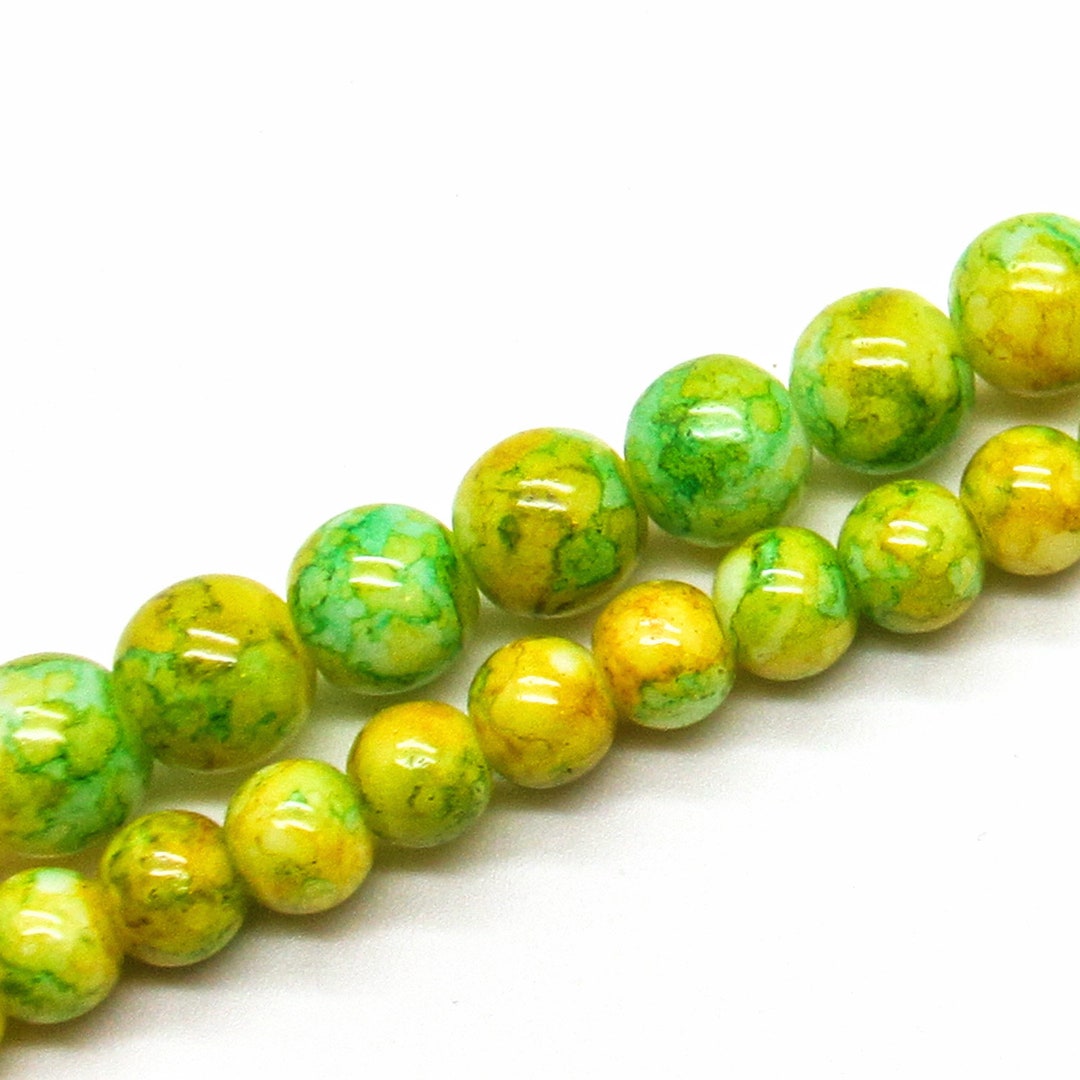 Mottled Yellow Green Round Opaque Glass Baked Beads Choose Size - 6mm ...