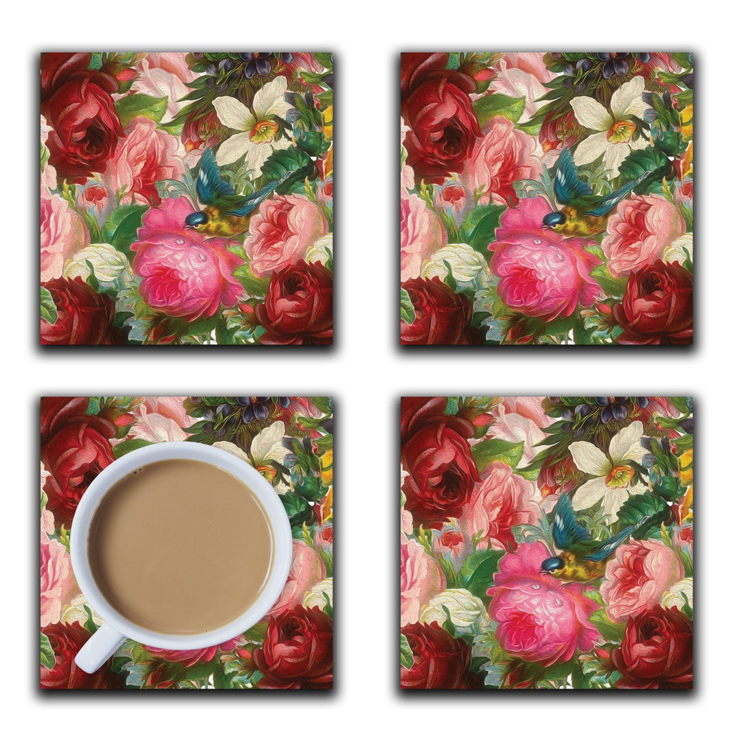 Victorian Flowers Coasters, Set of 4 - Etsy