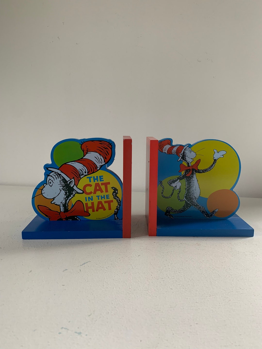 Vintage Cat in the Hat Bookends / Wood Children's Bookends / Nursery ...