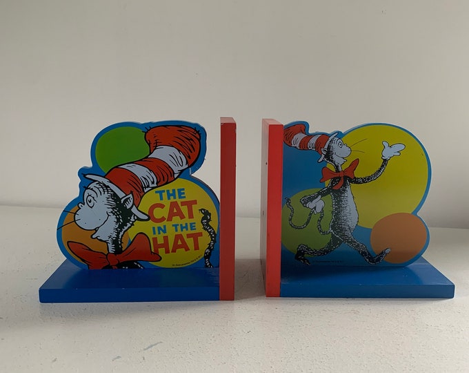 Vintage Cat in the Hat Bookends / Wood Children's Bookends / Nursery ...