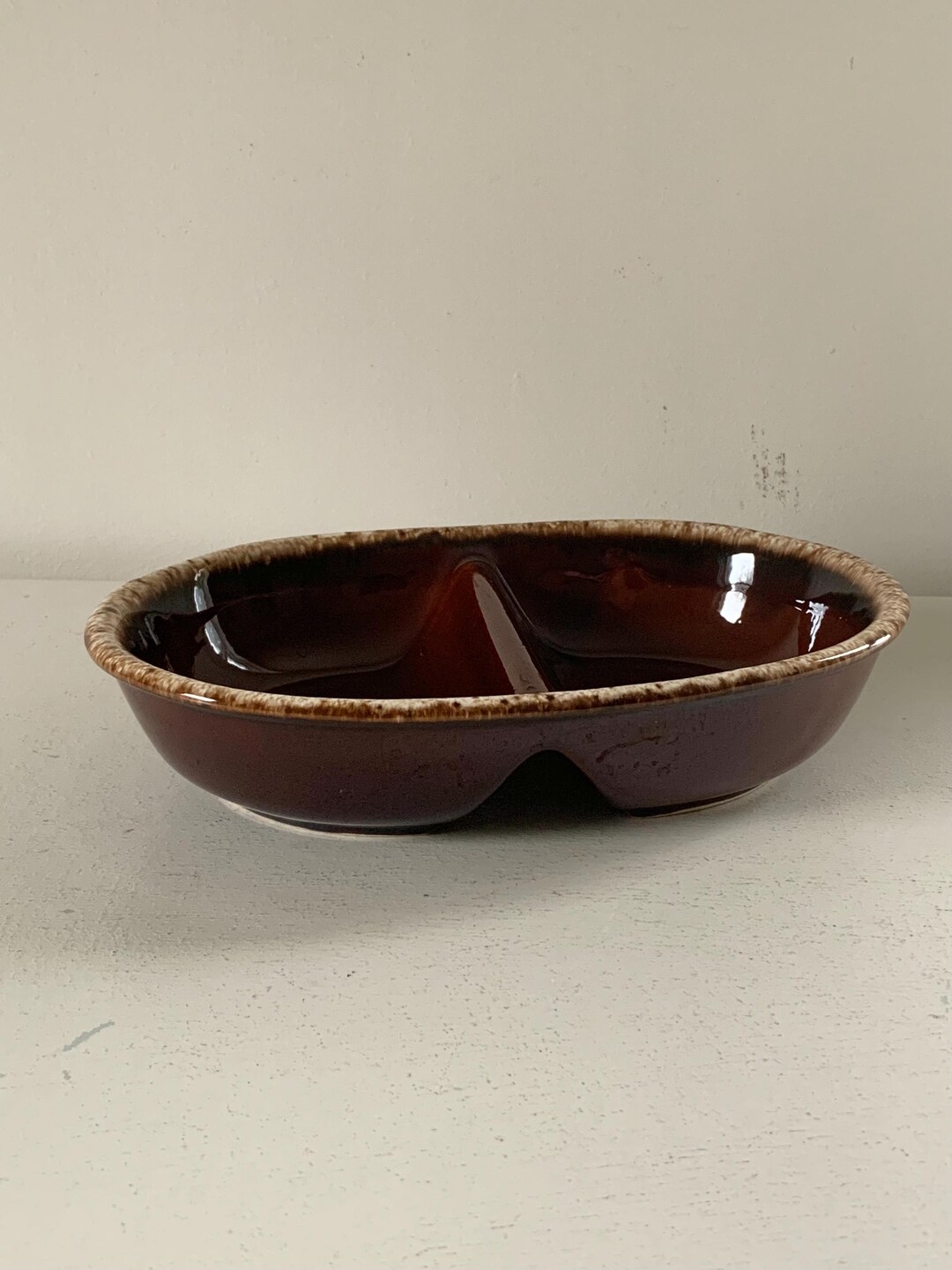 Vintage Hull Pottery Brown Drip Divided Bowl / Dripware Pottery Bowls ...
