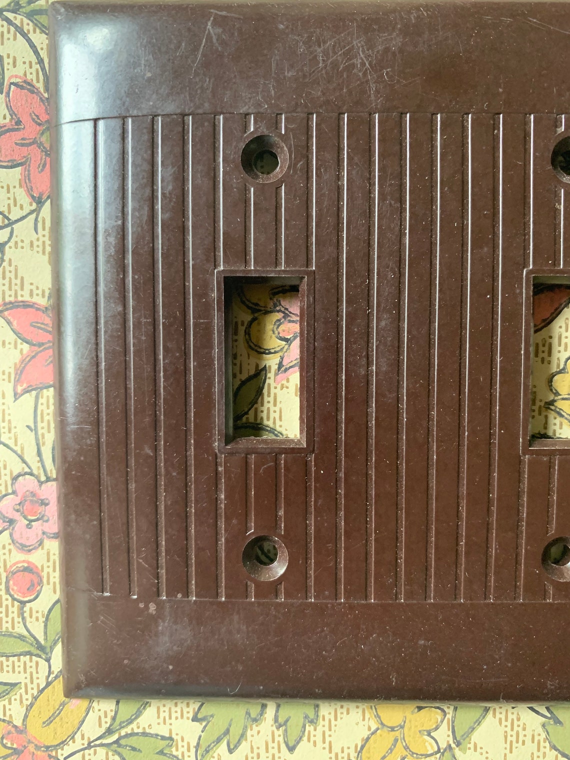 Vintage Bakelite Switch Plate Covers / Bullnose Ribbed Brown Art Deco ...