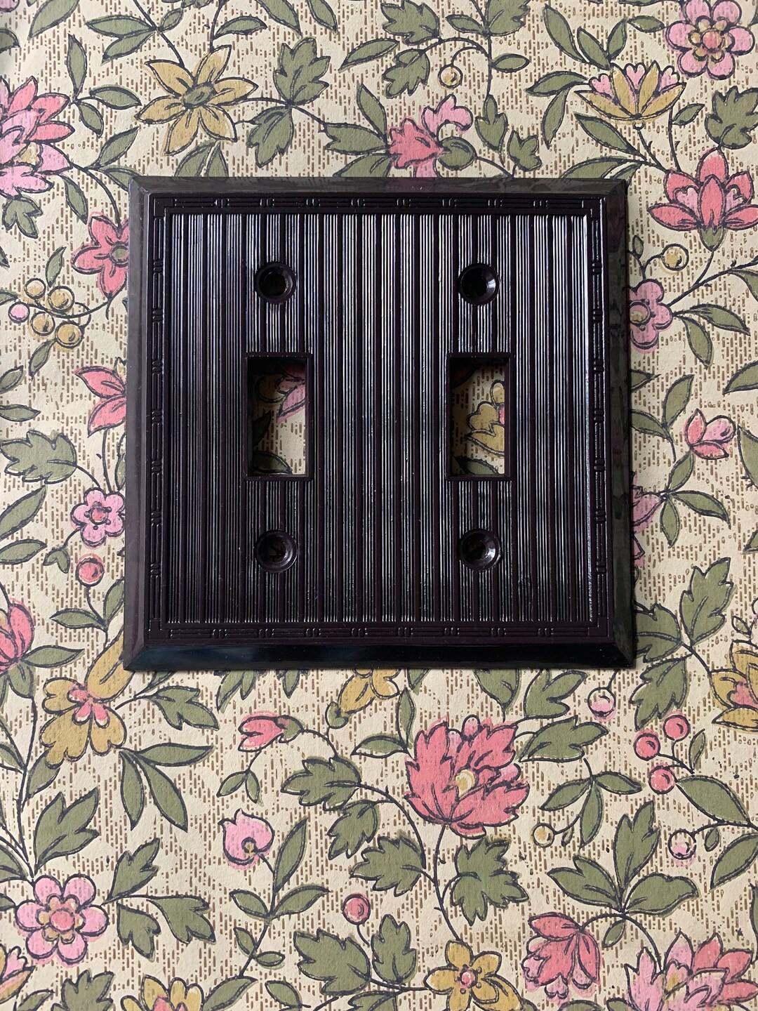 Vintage Bakelite Switch Plate Cover / Fine Ribbed Bamboo Border / Brown ...