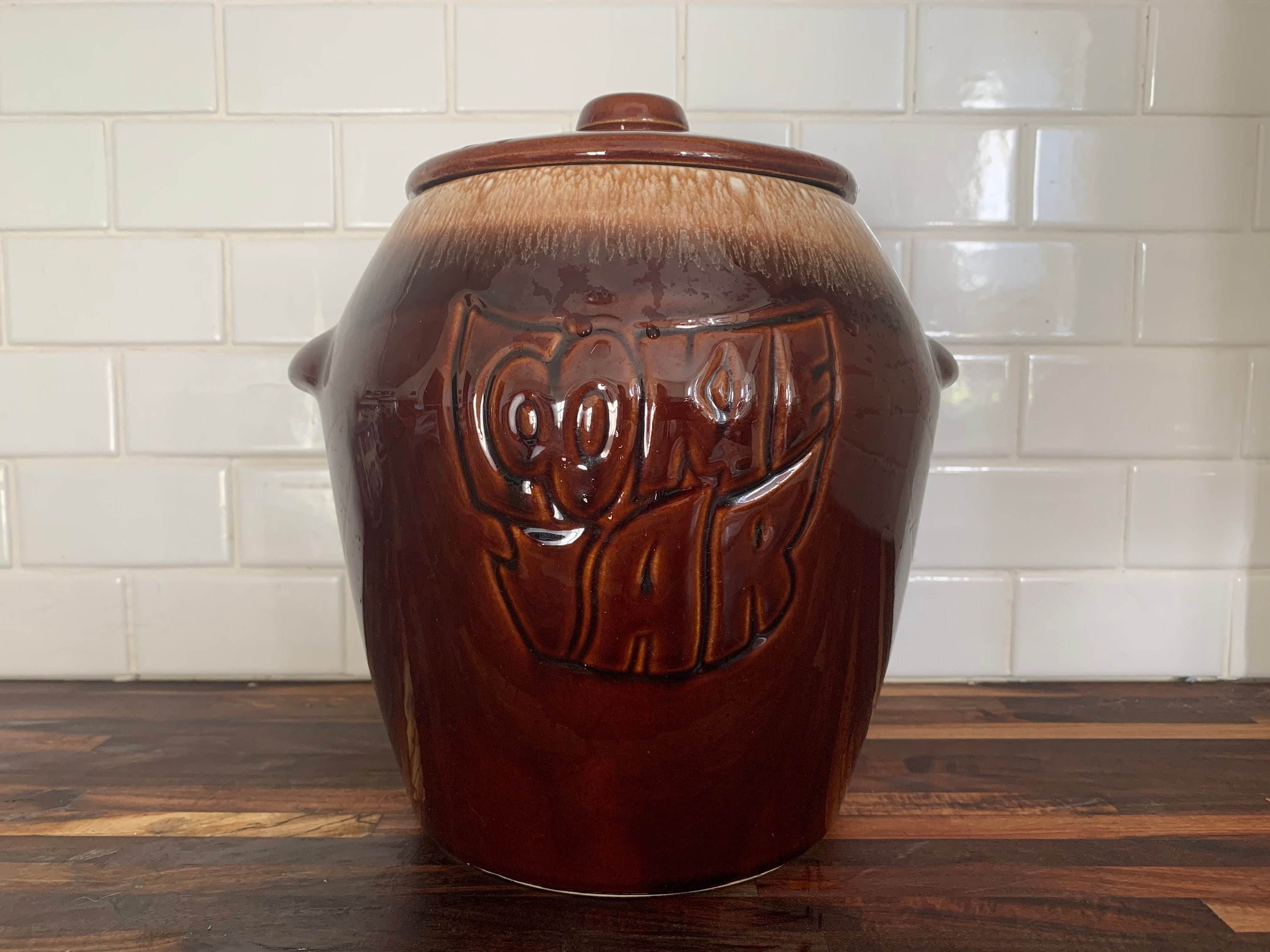 Vintage Mccoy Brown Drip Pottery Cookie Jar / Dripware Lidded Canister ...