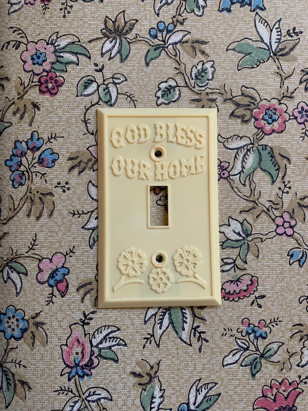 Vintage Bakelite Switch Plate Cover God Bless Our Home / White Ivory ...