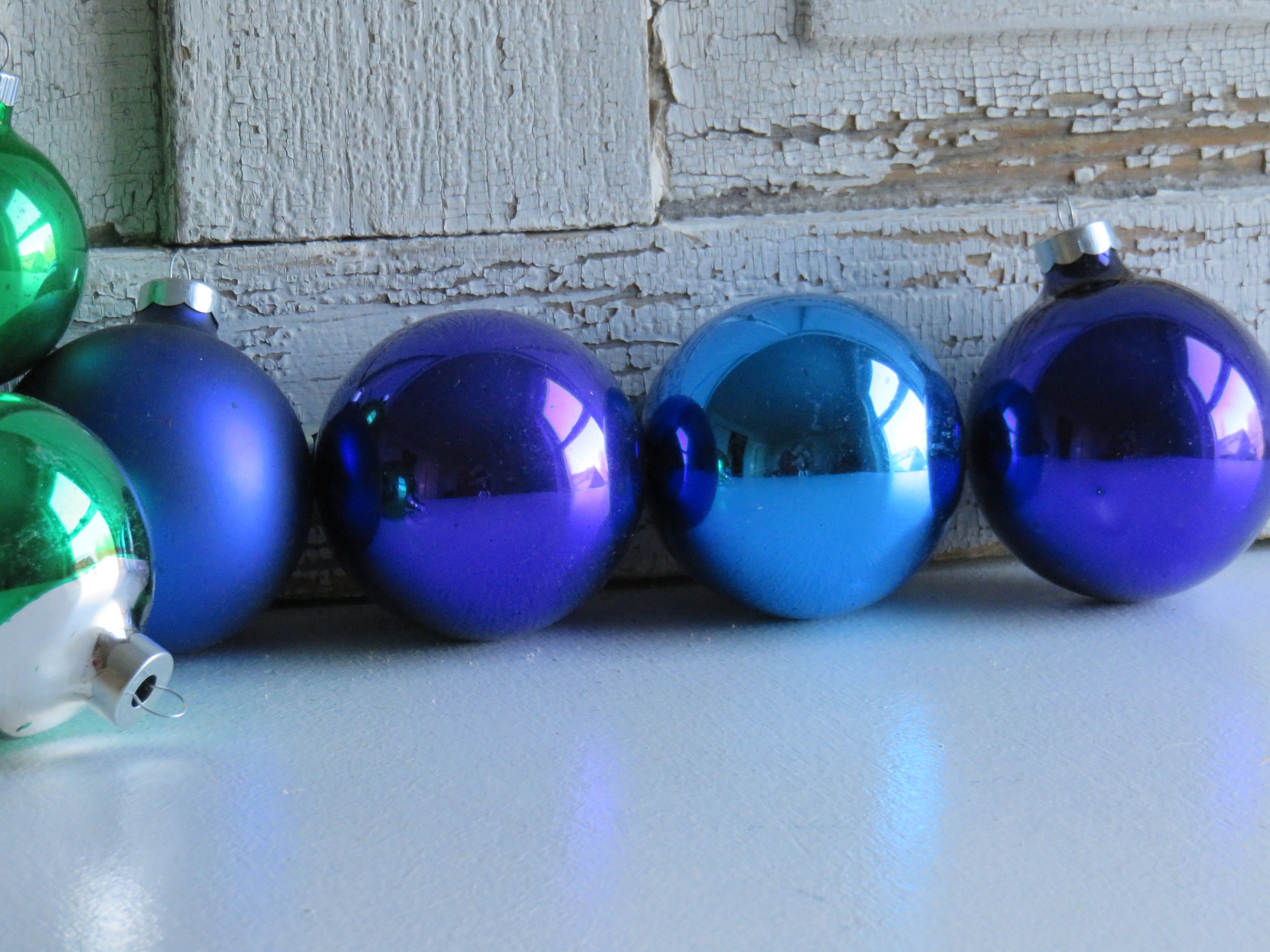 Vintage Rauch Blue and Green Mercury Glass Christmas Tree Ornaments Set ...