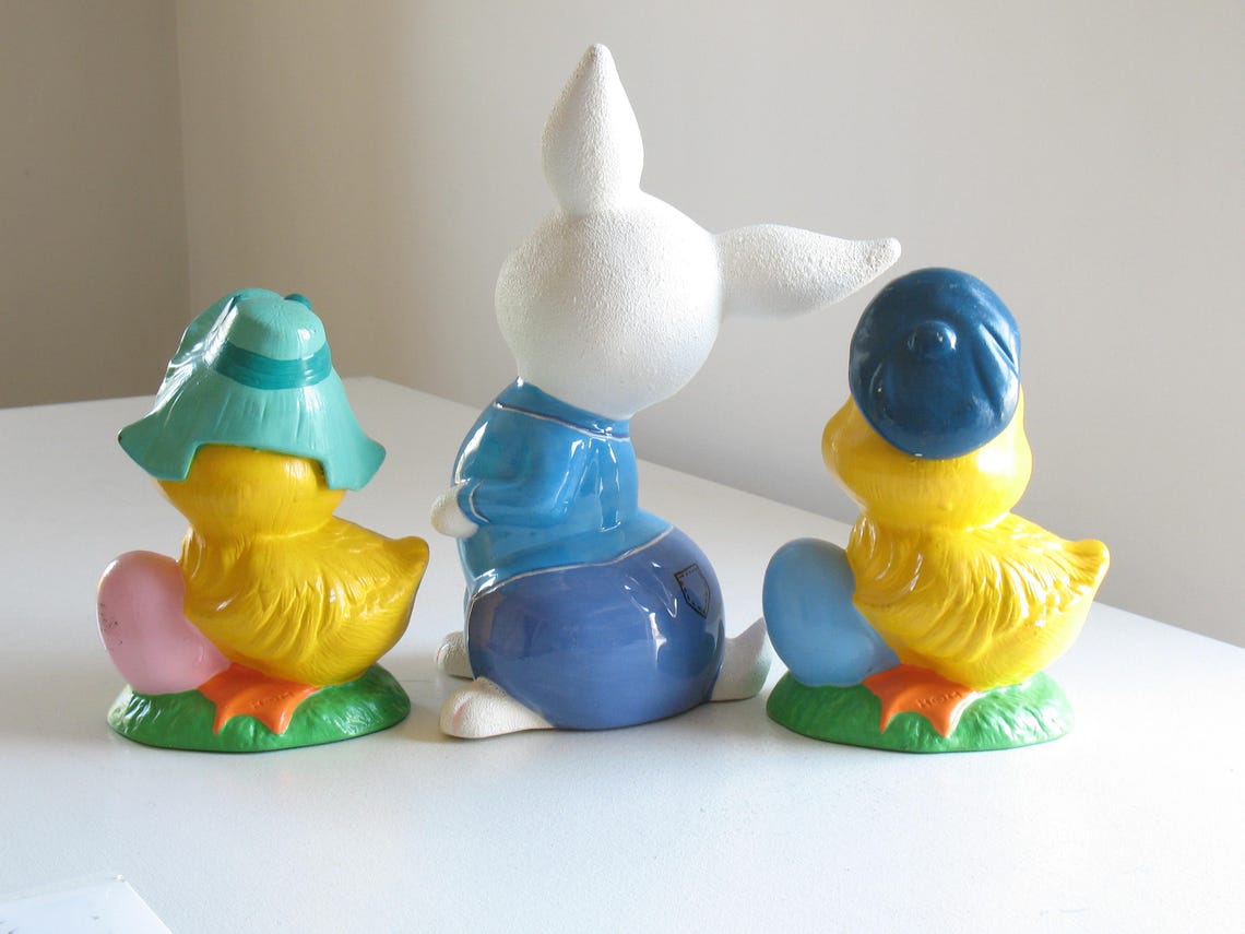 Vintage 1970s Easter Bunny and Chicks Ceramic Figurines / - Etsy
