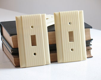 Vintage Bakelite Switch Plate Covers / Ivory Cream Art Deco Double ...