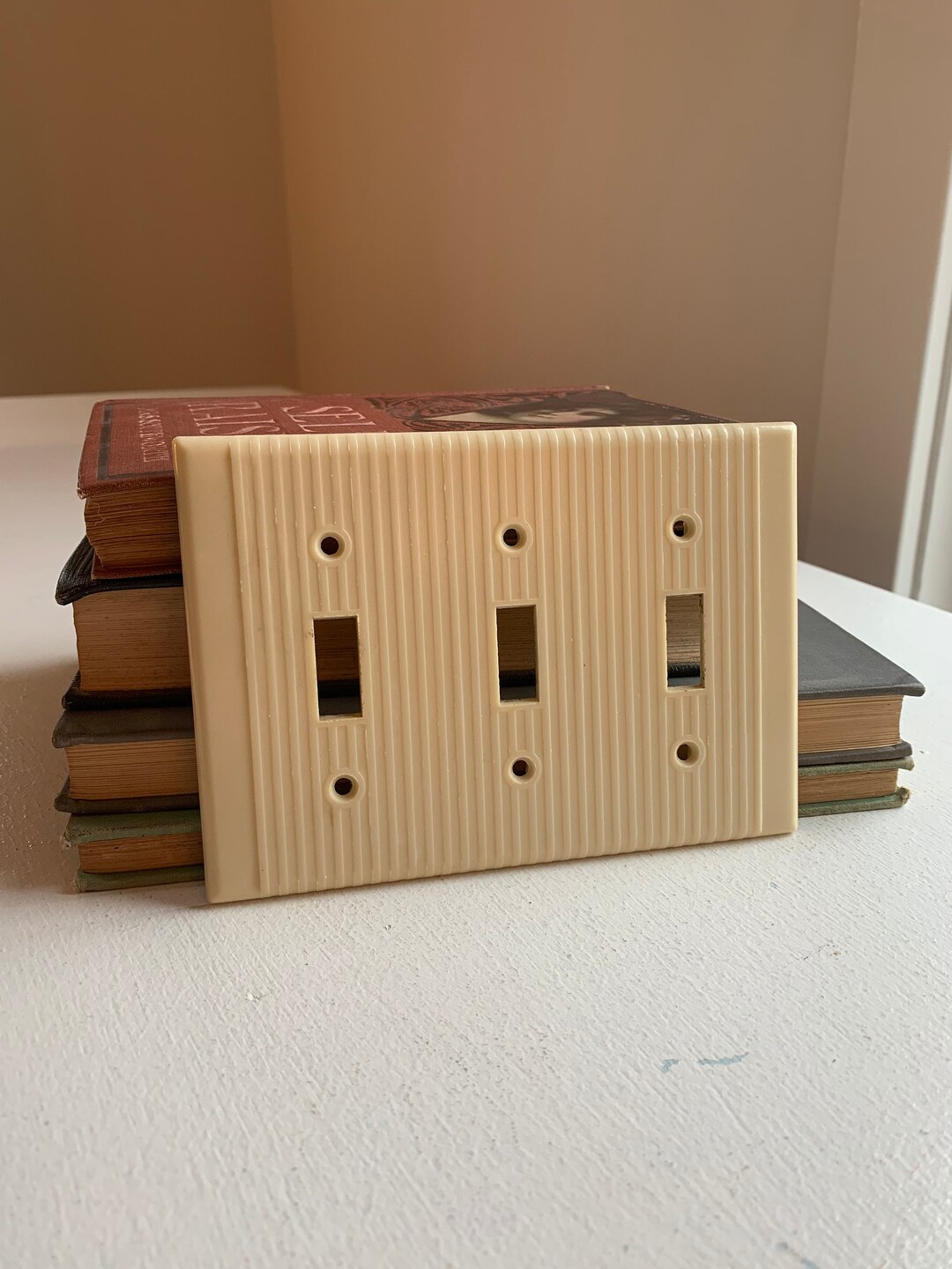 Vintage Bakelite Switch Plate Covers / Ivory Cream Art Deco Triple ...