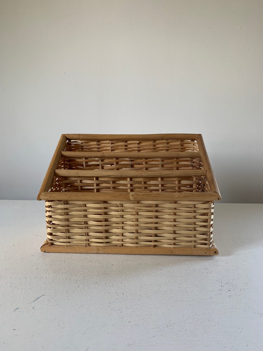 Vintage Rattan Desktop Organizer Woven Wicker Caddy Entryway Mail ...