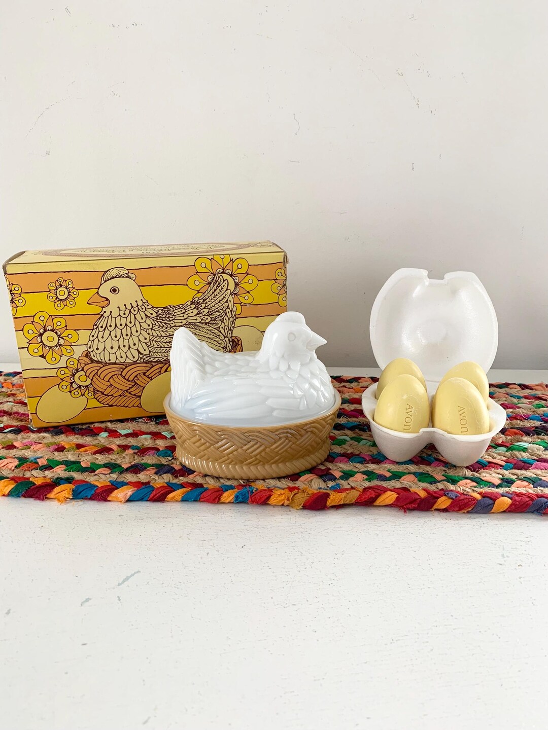Vintage Avon Nesting Hen Hostess Set/ Milk Glass Hen on Nest ...