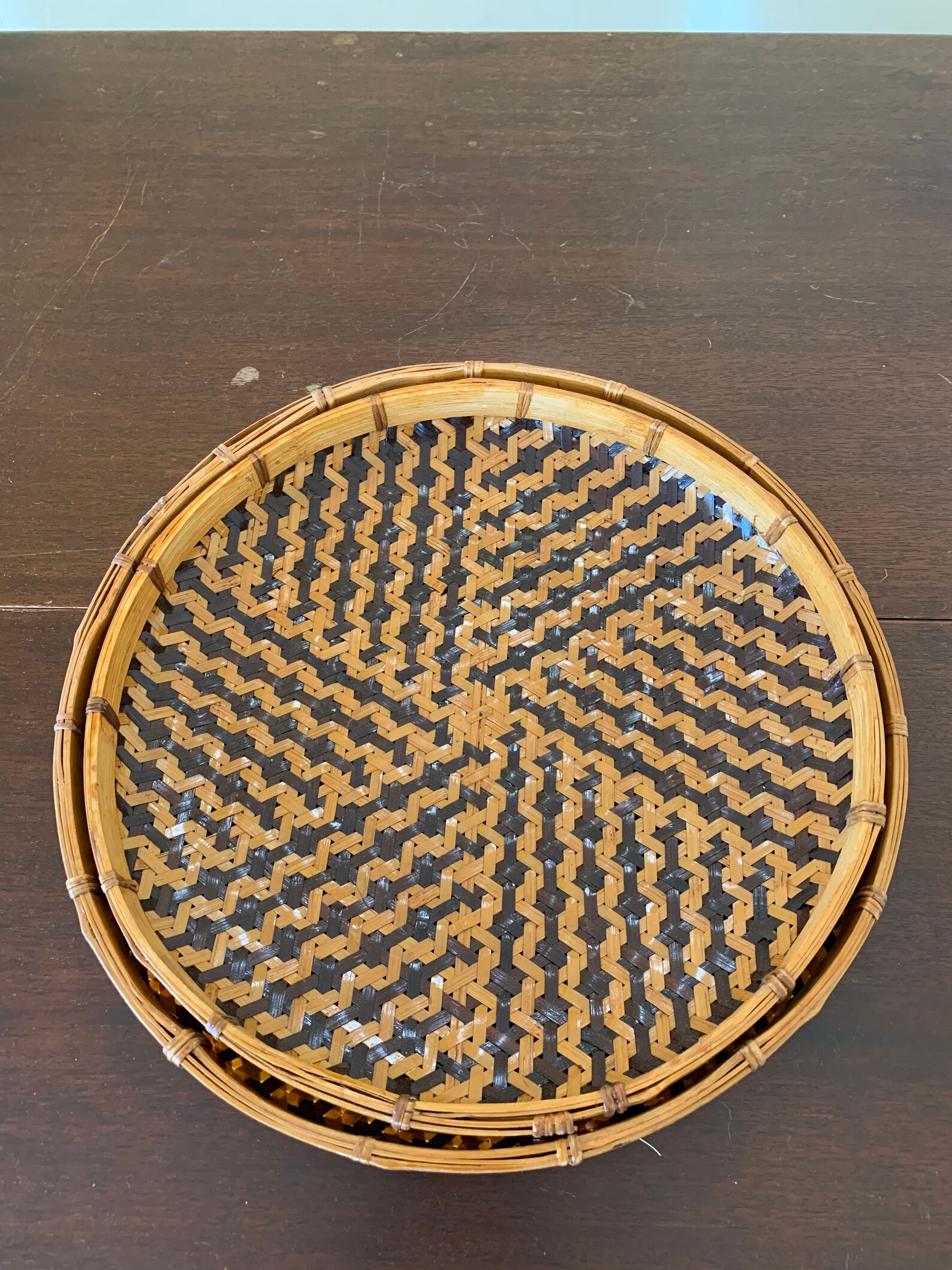 Woven Rattan Shallow Basket Pair / Round Rattan Wall Display / - Etsy