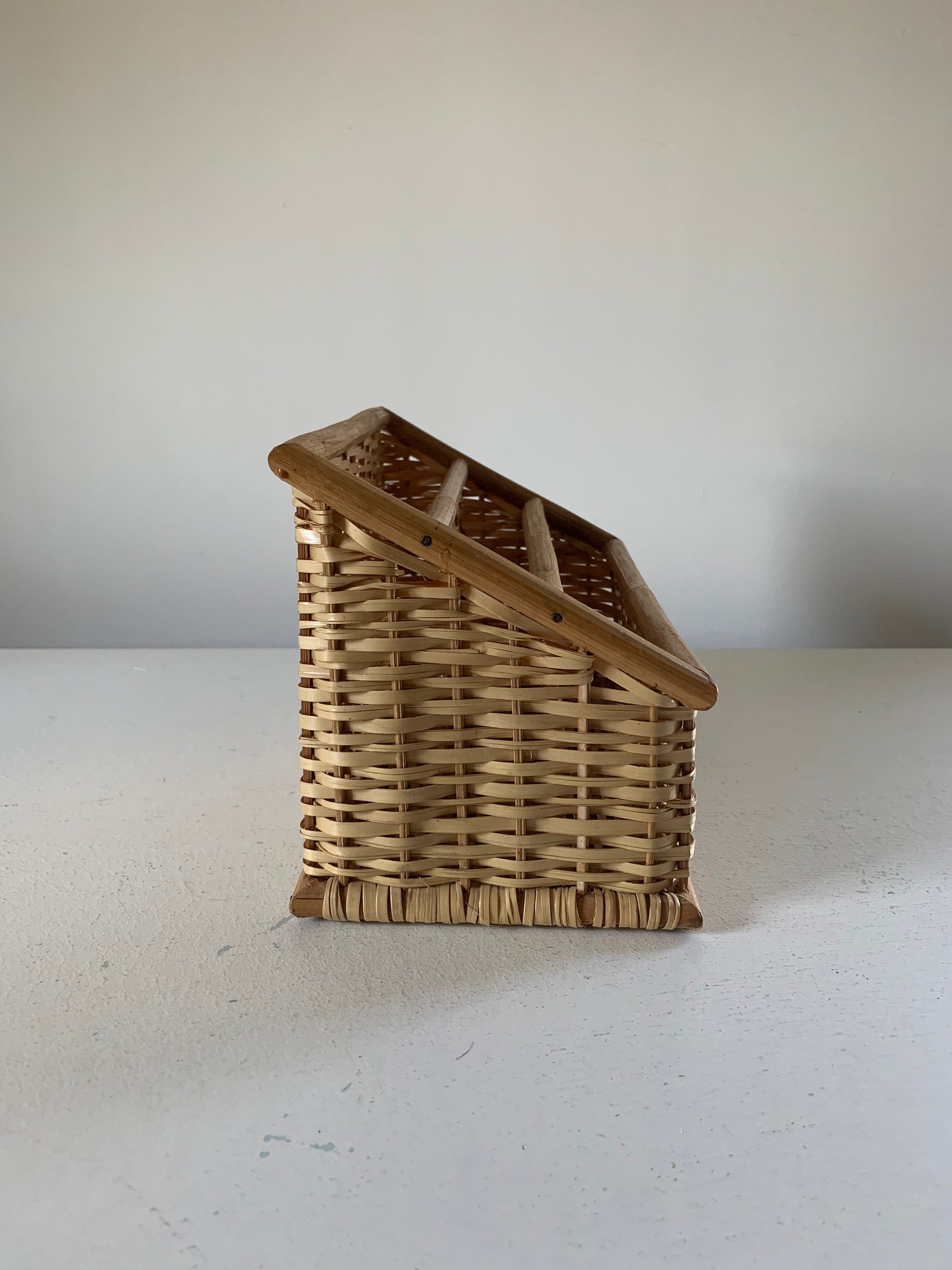 Vintage Rattan Desktop Organizer Woven Wicker Caddy Entryway Mail ...