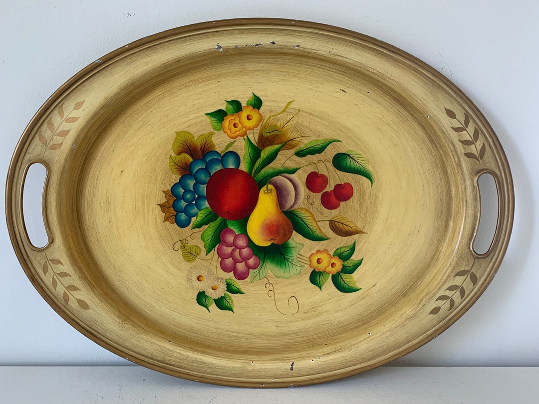 Vintage Fruit Theorem Tole Painted Pennsylvania Dutch Tray / Folk Art ...