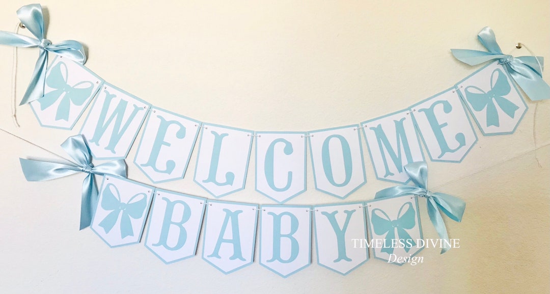 Welcome Baby Bow Banner, Bow Party Decor, Baby Shower Bow Party, Blue ...