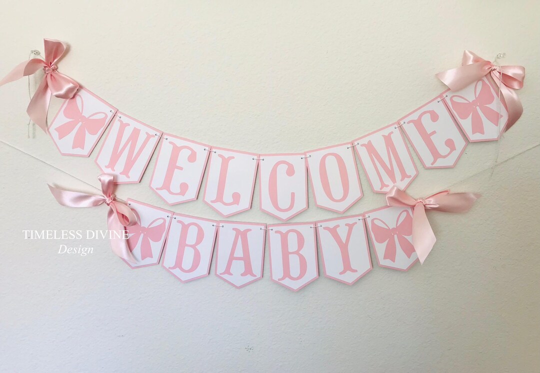 Welcome Baby Bow Banner, Bow Party Decor, Baby Shower Bow Party, Pink ...