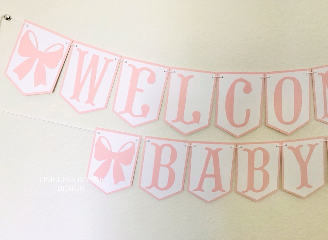 Welcome Baby Bow Banner, Bow Party Decor, Baby Shower Bow Party, Pink ...