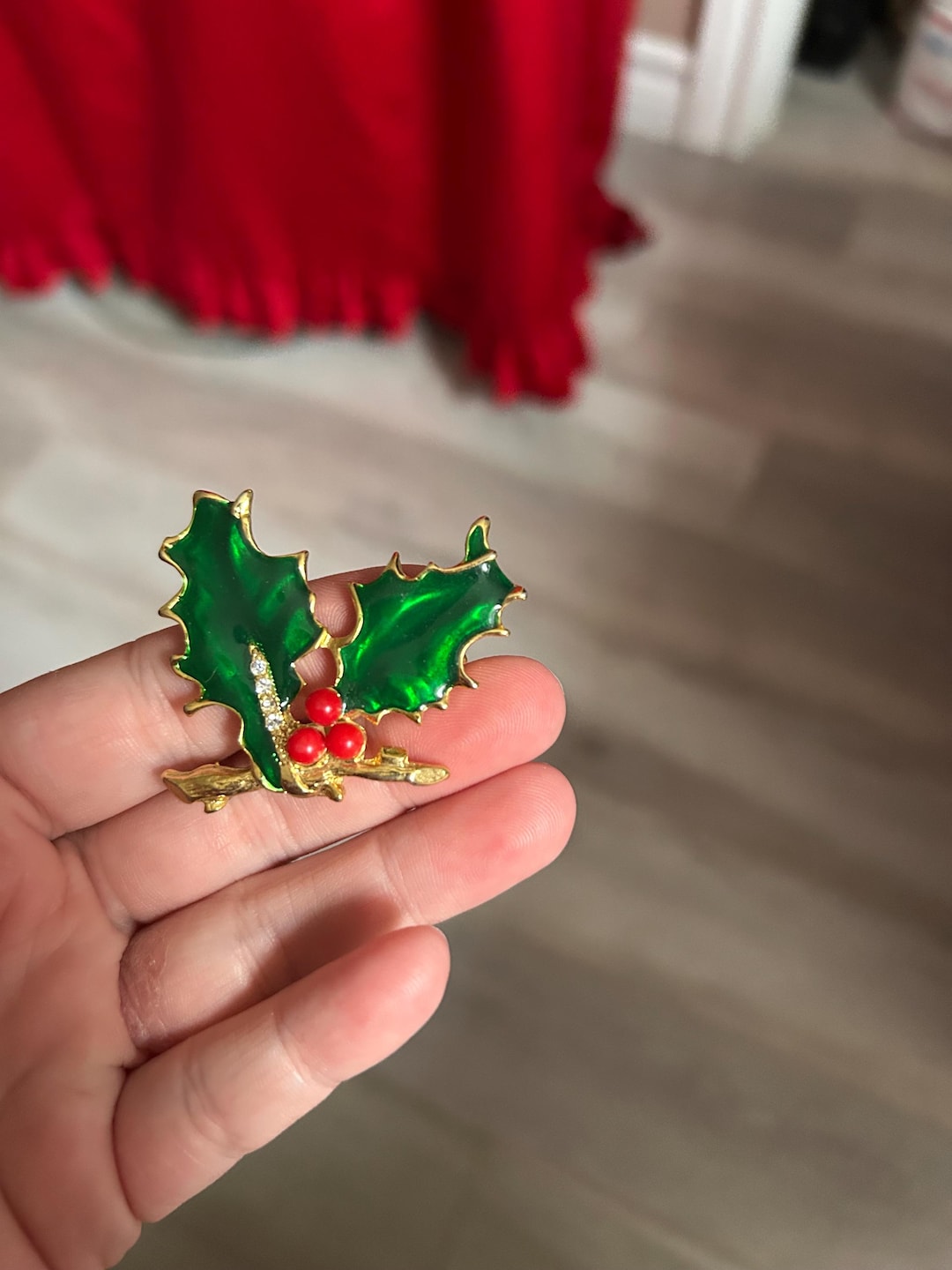Vintage Enamel Christmas Holly Pin, Ugly Sweater Accessory - Etsy