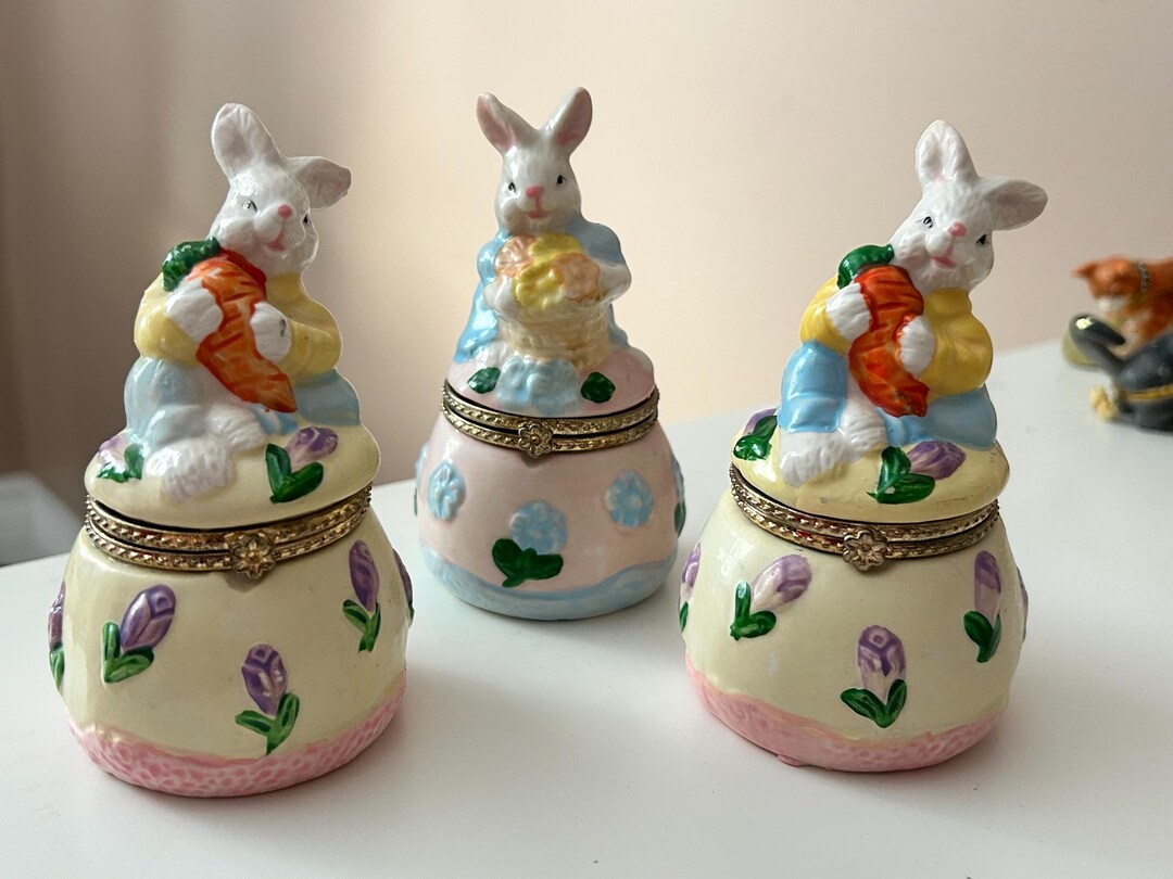 Vintage Ceramic Rabbit Trinket Box: Jewelry Organizer, Key Holder - Etsy