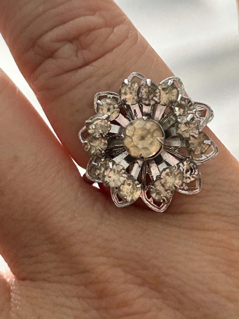 Sarah Coventry Crystal Flower Ring, Vintage Statement Jewelry, Size 5.5 ...