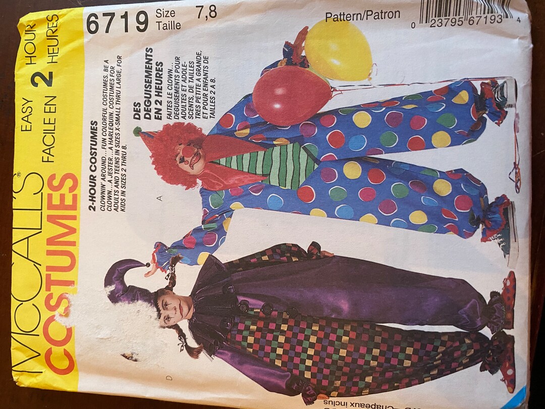 Vintage Halloween Costume Sewing Patterns Mccall 8136 Clown Easy Sew ...