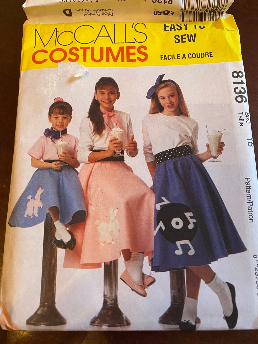 Vintage 1960s Grease Girl Costume Sewing Pattern: Mccall 8136, Size 16 ...