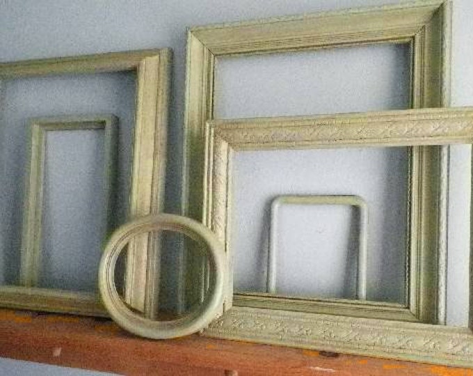 Wall Gallery Set of Open Picture Frames, Light Sage Antiqued Picture ...