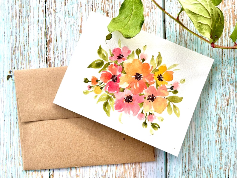 Set of 3, Original, Hand Painted Watercolor, Colourful Floral, Blank ...