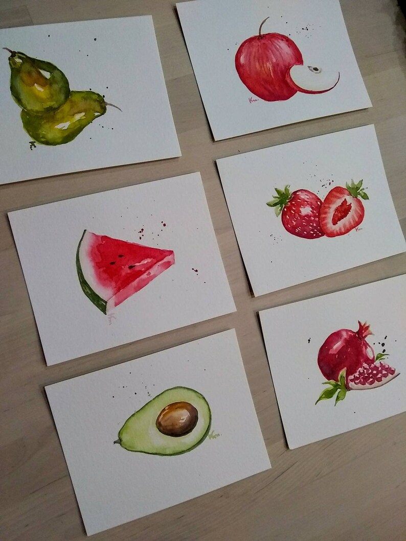 Set Of6 Original Hand Painted Watercolor Fruit Art Cards - Etsy